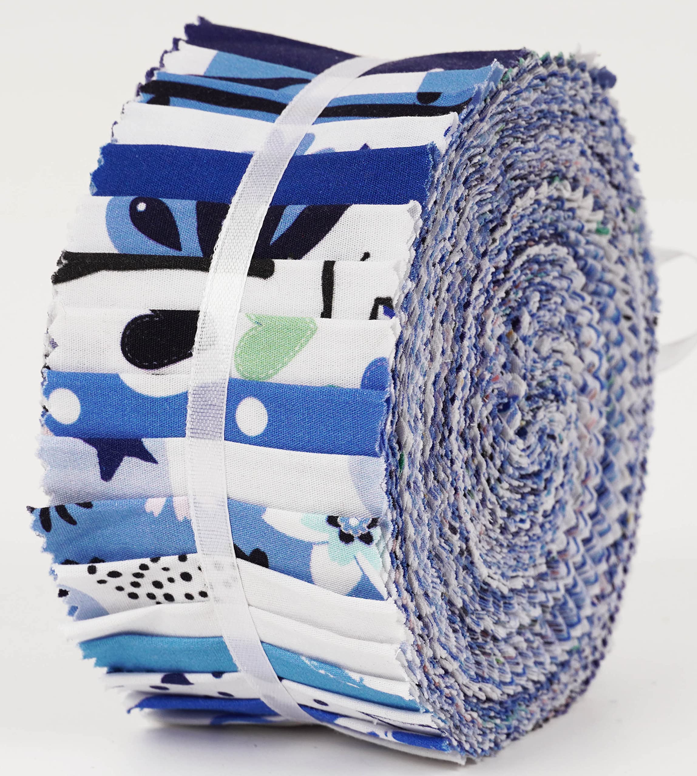 Soimoi 40Pcs Baby Boy Print Cotton Precut Fabrics for Quilting Craft Strips 2.5x42inches Jelly Roll - Medium Blue