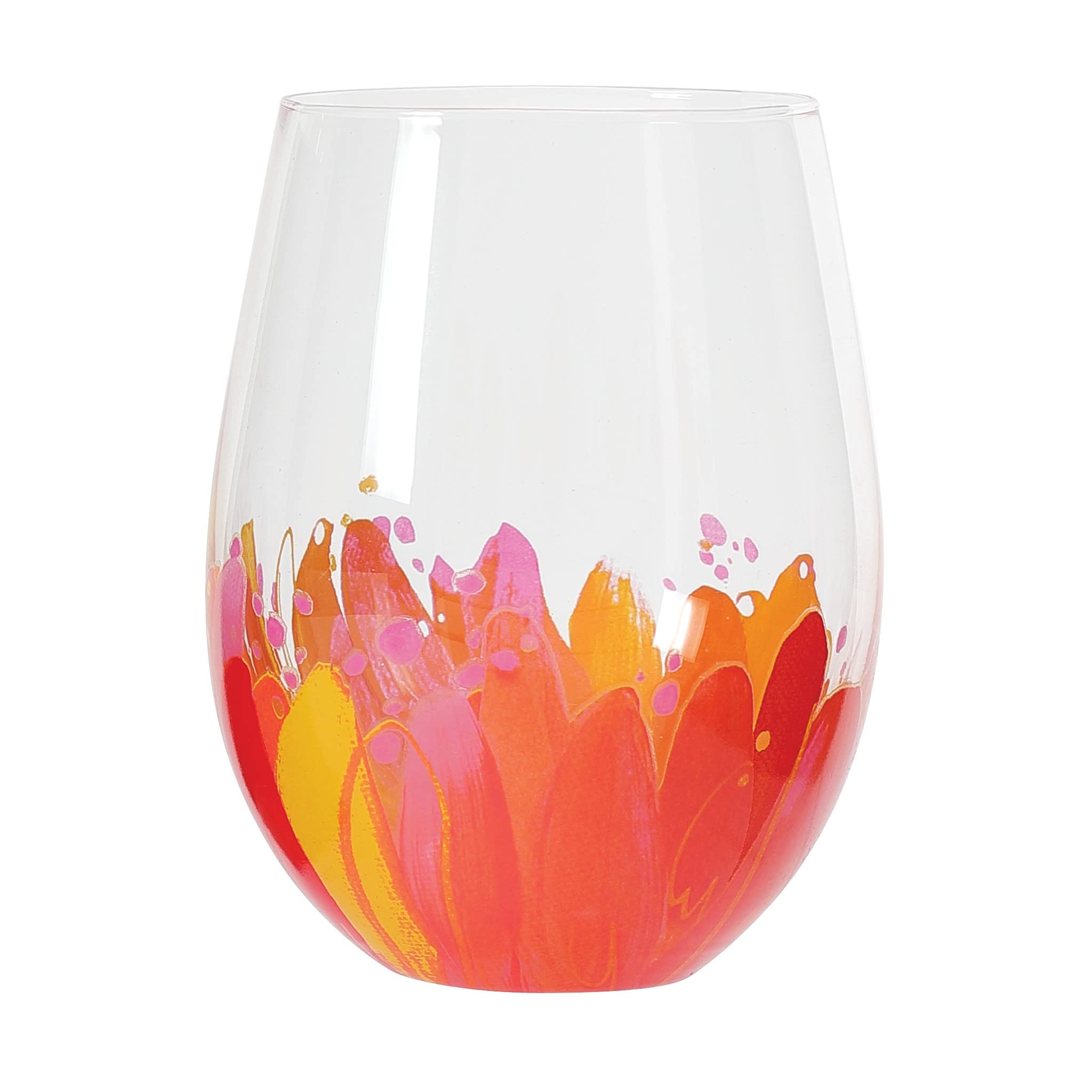 Enesco Izzy and Oliver EttaVee Jessi's Orange Garden Floral Stemless Wine Glass, 18 Ounce, Multicolor