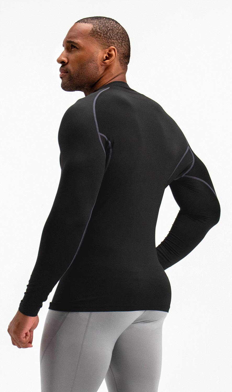 DEVOPS 2 Pack Men's Thermal Turtle Mock Neck Shirts, Compression Long Sleeve Tops (Large, Black/Black)