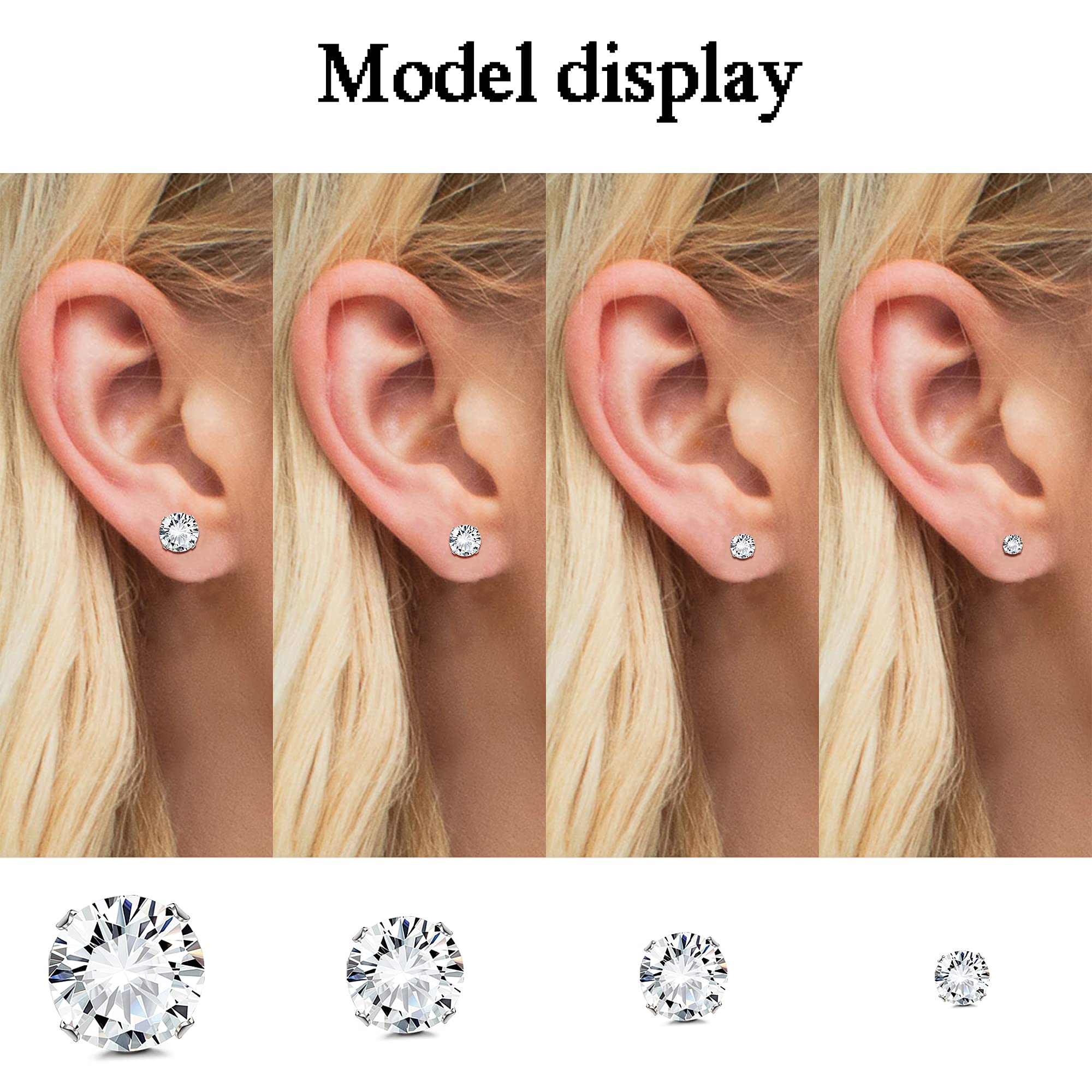 Drperfect 16G Cartilage Earring Stud for Women Men Internally Threaded Double 2MM 3MM 4MM 5MM Round Cubic Zirconia Tragus Helix Piercing Jewelry
