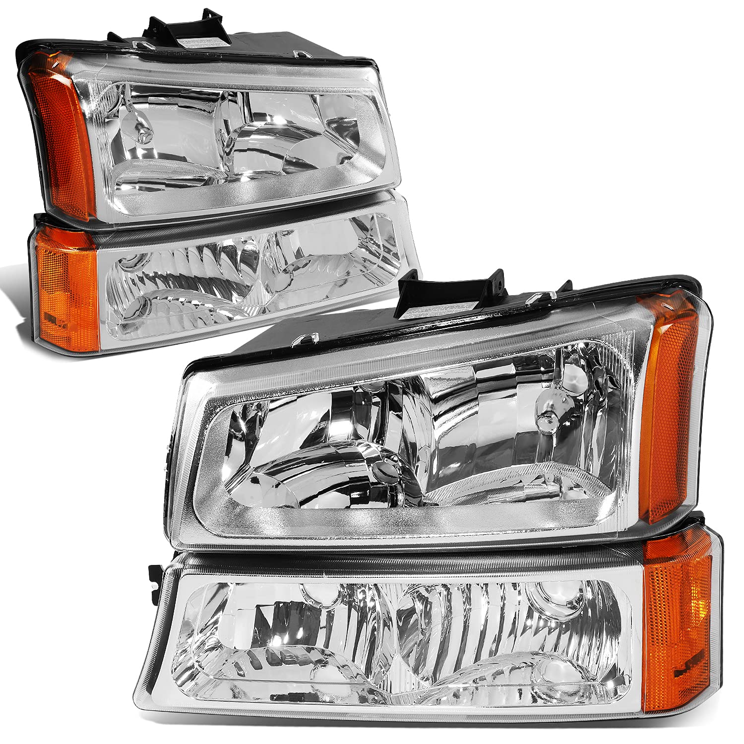 DNA MOTORING HL-OH-CS03-4P-CH-AM Chrome Amber Headlights Compatible with 2003-2006 Chevy Silverado/Avalanche