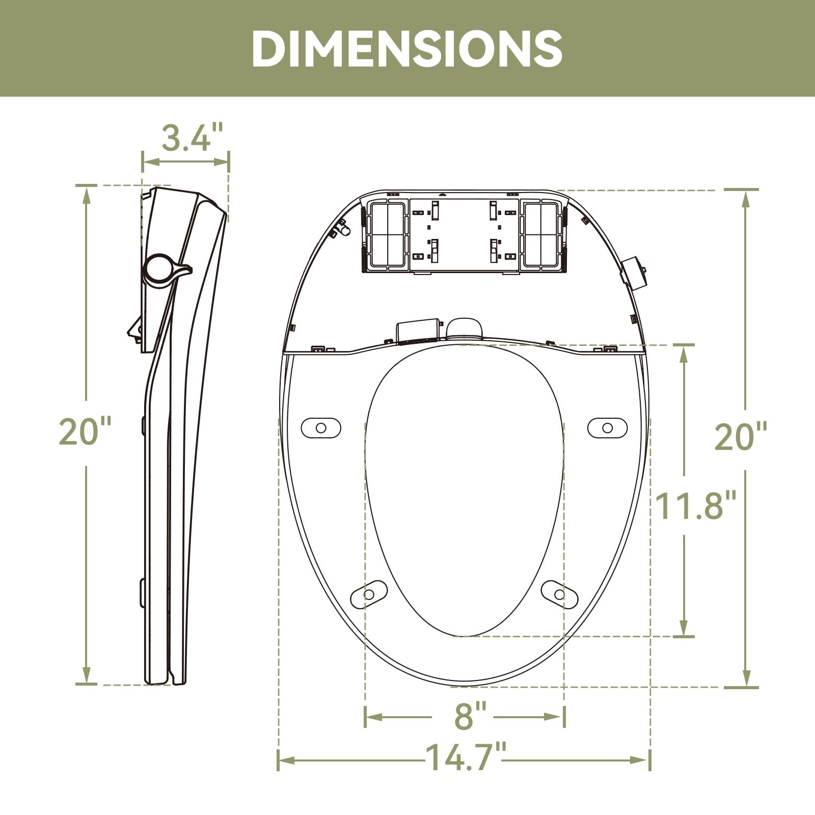 HOROW B0400 Elongated Bidet Toilet Seat, Non-Electric Bidet Toilet Attachment Fits for T0338W Toilet, Adjustable Nozzles Seat with Soft Closing & Quick Release Lid, White Side Button Control
