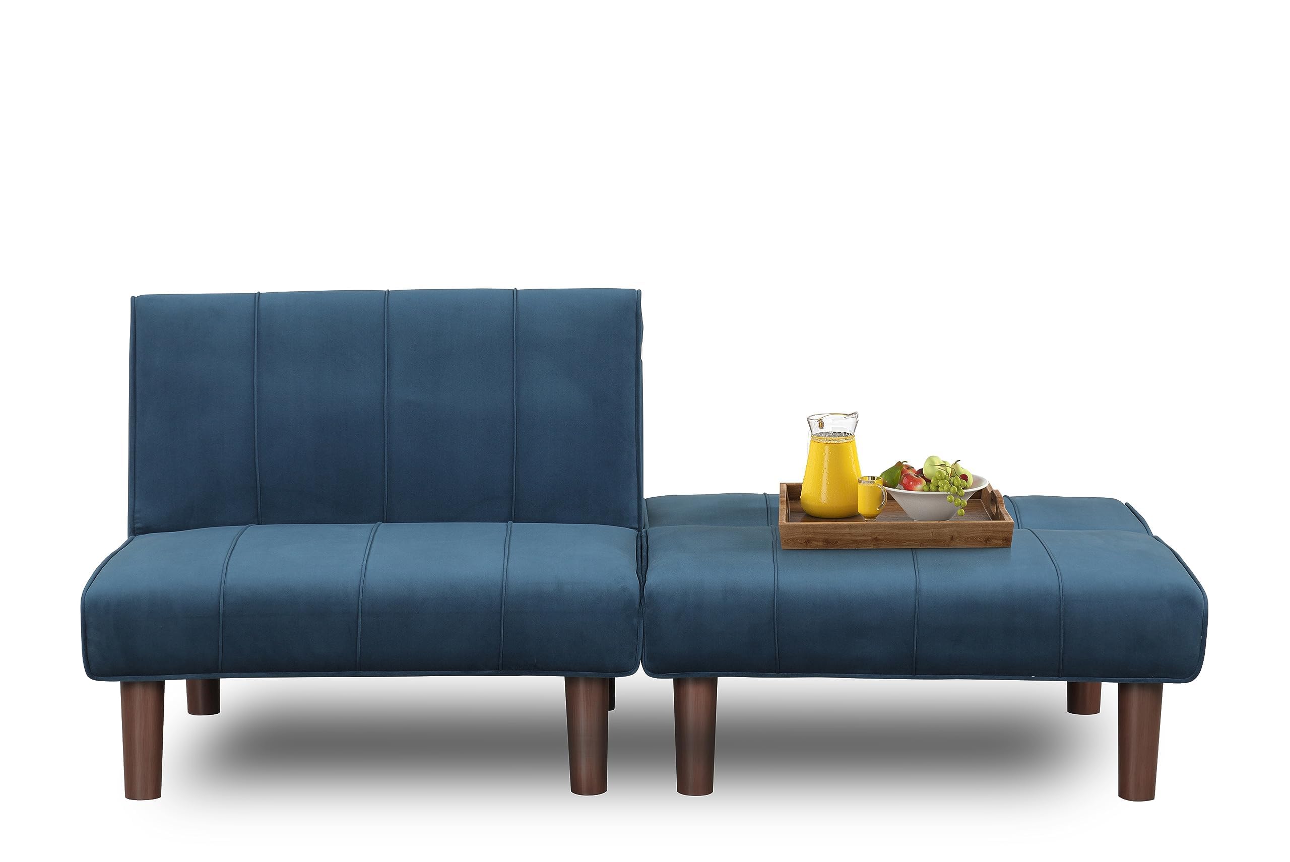 KAIRUITUCH Convertible Futon Sofa Bed Twin/USB, Foldable Loveseat Futon Couch Adjustable Backrest,2 Pack Small Sleeper Sofa for Living Room, Small Space, Apartment, Blue Fabric, 305BL1-BL1USB