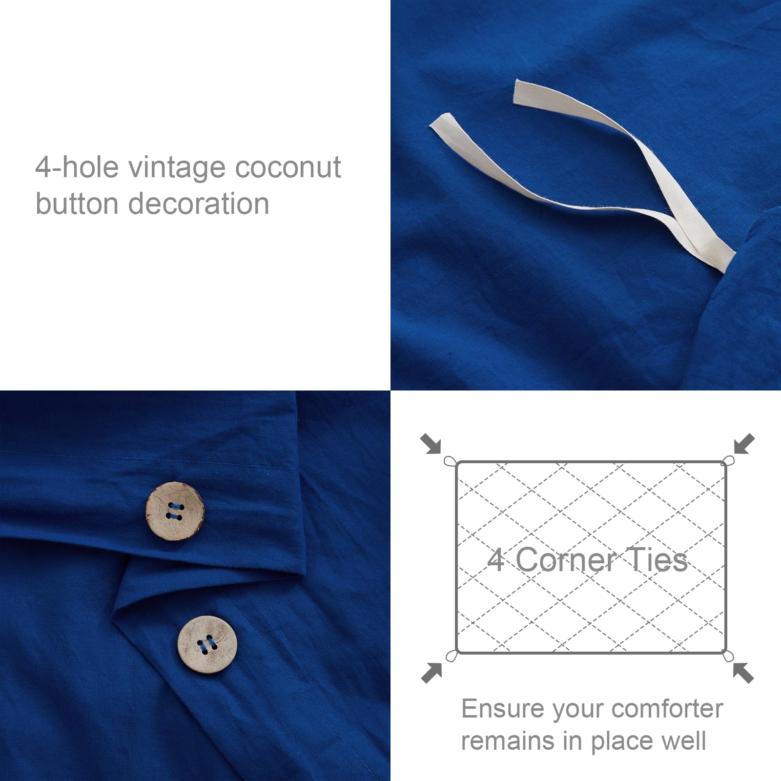 SunStyle Home 100% Washed Cotton Duvet Cover Set Breathable Soft King Light Blue Duvet Cover 3 Pieces Solid Color Bedding Set with Buttons Closure Comforter Cover Set (1 Duvet Cover +2 Shams)