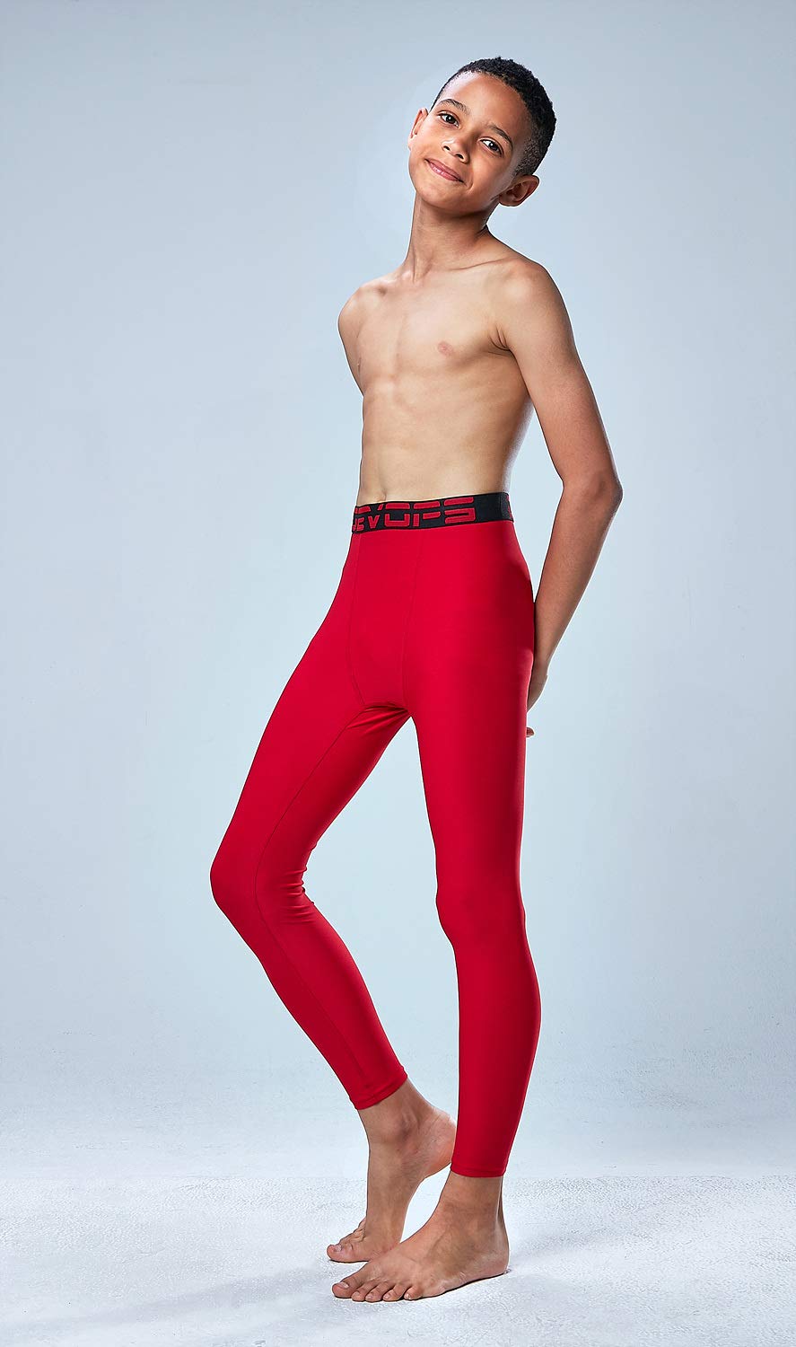 DEVOPS 2 Pack Youth & Boys Thermal Compression Baselayer Sport Tights Fleece Lined Pants (Large, (Non-Fly) Black/Red)