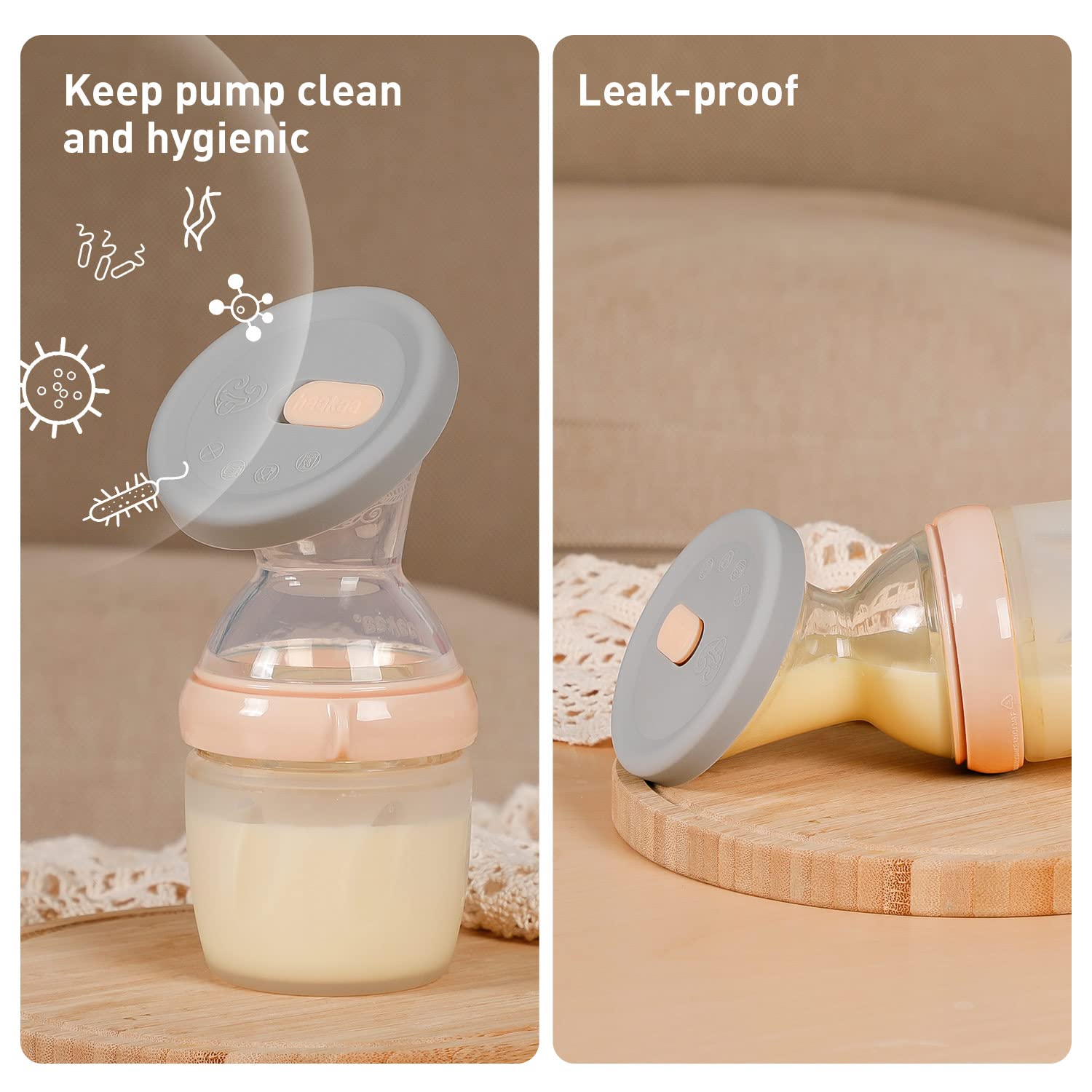 haakaa Gen.3 Manual Breast Pump with Cap Combo 5.4oz/160ml | Multi-Functional Silicone Breast Pump for Breastfeeding | Includes Leak and Dust Proof Cap, Color: Peach
