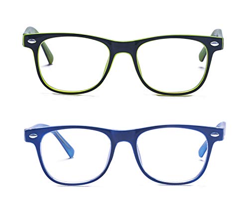 Outray 2 Pack Kids Computer Blue Light Blocking Glasses for Boys and Gilrs Age 3-12 Anti Eyestrain (Set Green+Blue, 46)