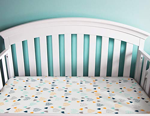 COSMOPLUS Stretch Fitted Pack n Play Playard Sheets 2 Pack for Mini Crib Sheet Set,Pack n Play Mattress Cover, Ultra Stretchy Soft,Heart Pattern