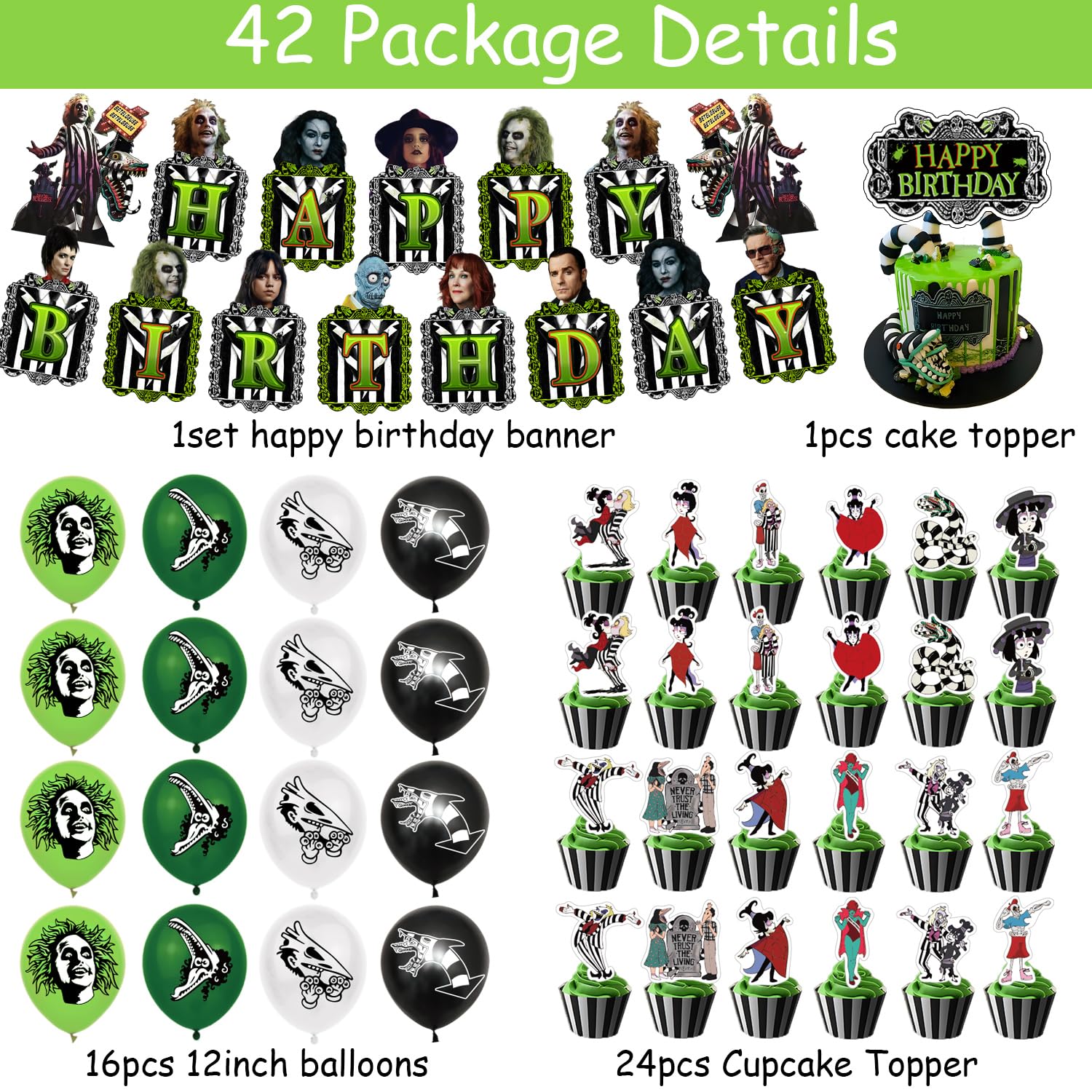 Horror Birthday Party Decorations, Halloween Birthday Party Decorations Set Include Balloons, Banner, Cake Toppers and Cupcake Toppers for Halloween Birthday Decorations