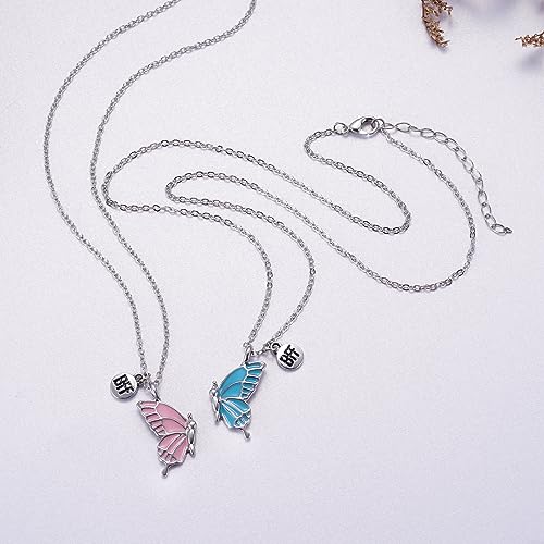 Ralukiia Butterfly Wing Necklace, Two Butterfly Necklaces, 2 Separate Chained Butterfly Pieces, BFF Best Friend Soul Gift for 2, Two Sister Friendship Necklaces