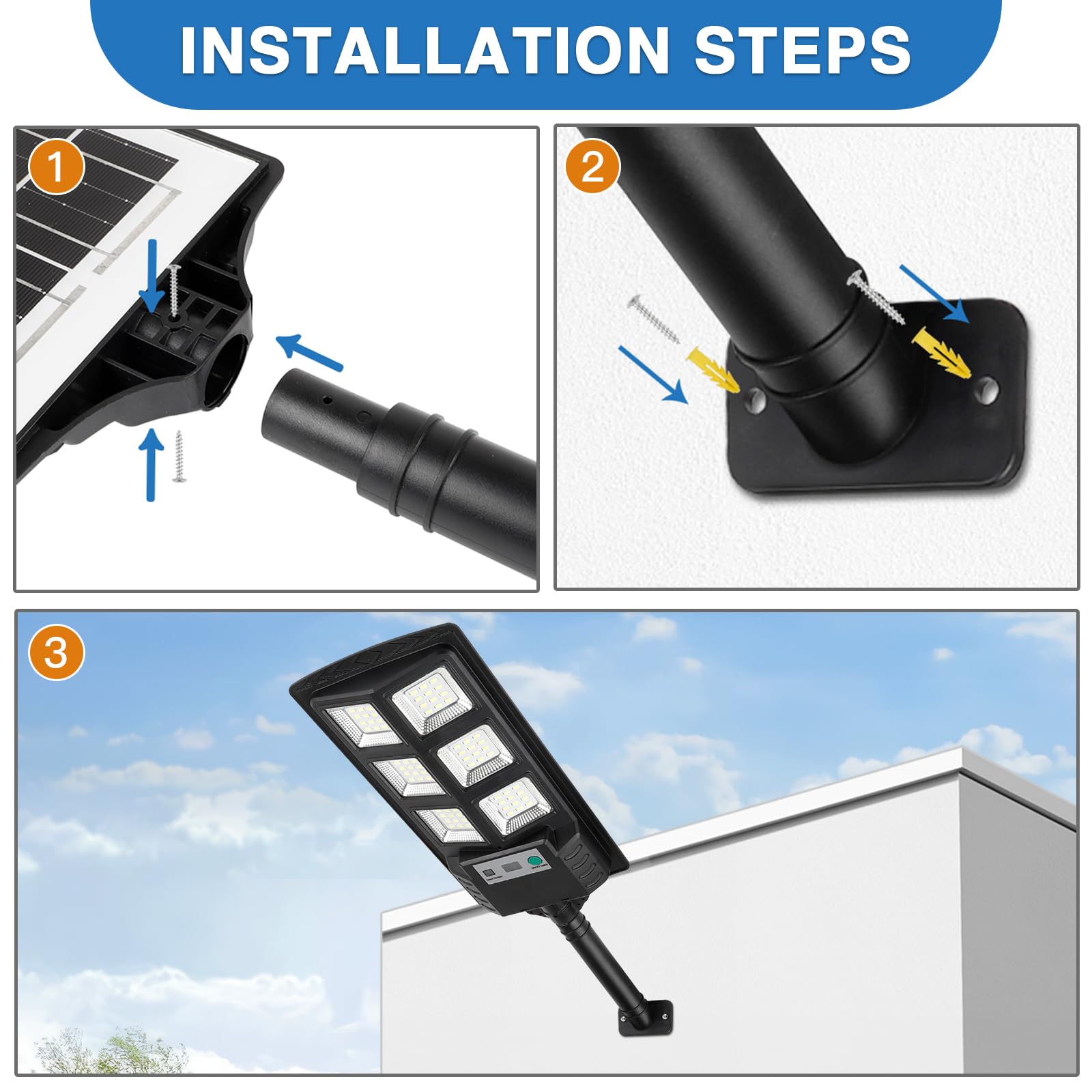Klaimbmo Solar Street Light 2-Pack: 20000LM Solar Parking Lot Lights with Remote Control and Motion Sensor, Solar Wall Lights Outdoor Waterproof, Floodlight for Streets, Lawns, Parking Lots