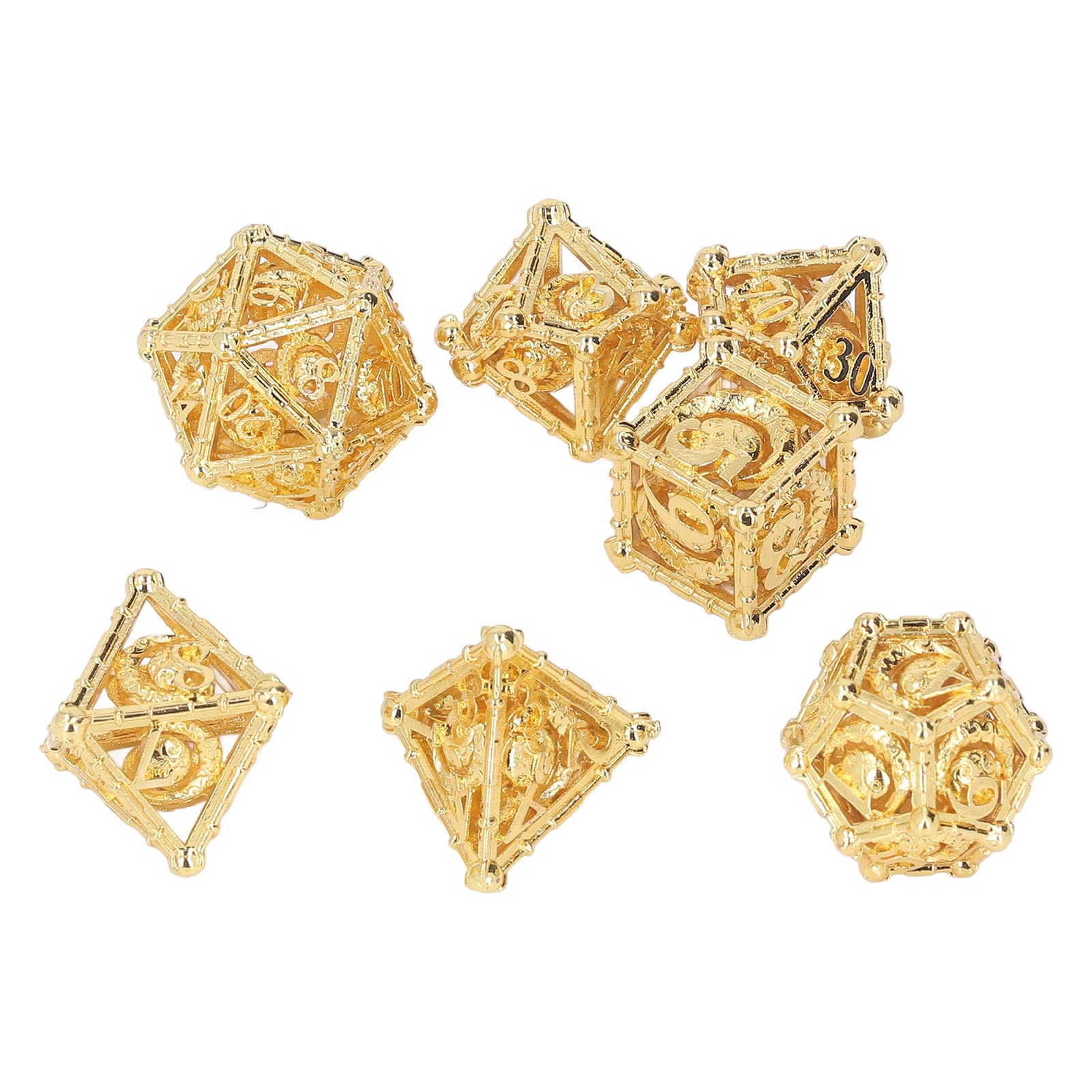 Game Dice Set, 7pcs Copper Different Shapes Hollow Polyhedral Dices for Board Games