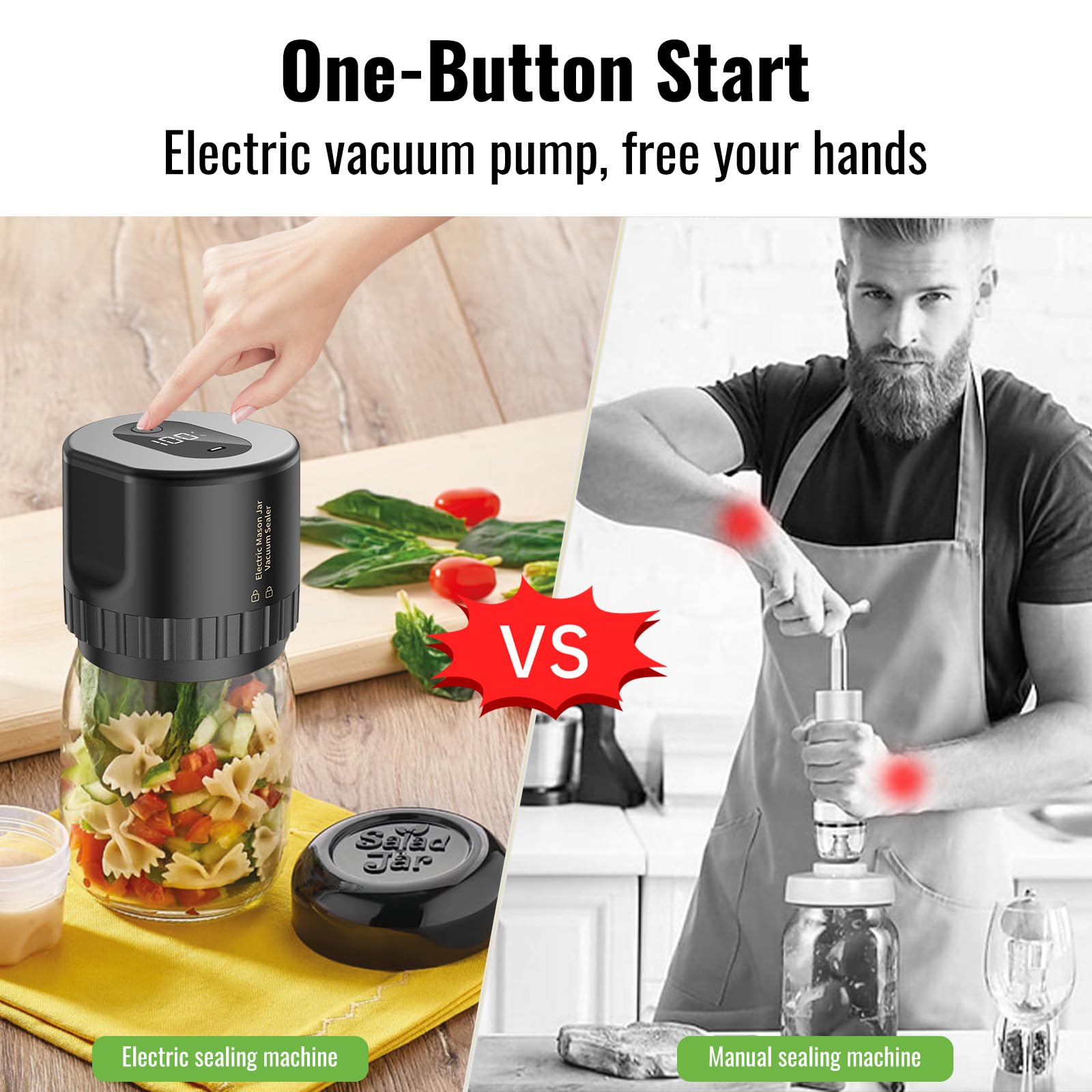 Kakdsoip Electric Mason Jar Vacuum Sealer Kit Upgrade to Auto-Stop Mason Jar Vacuum Sealer for Regular Mouth and Wide Mouth Mason Jars