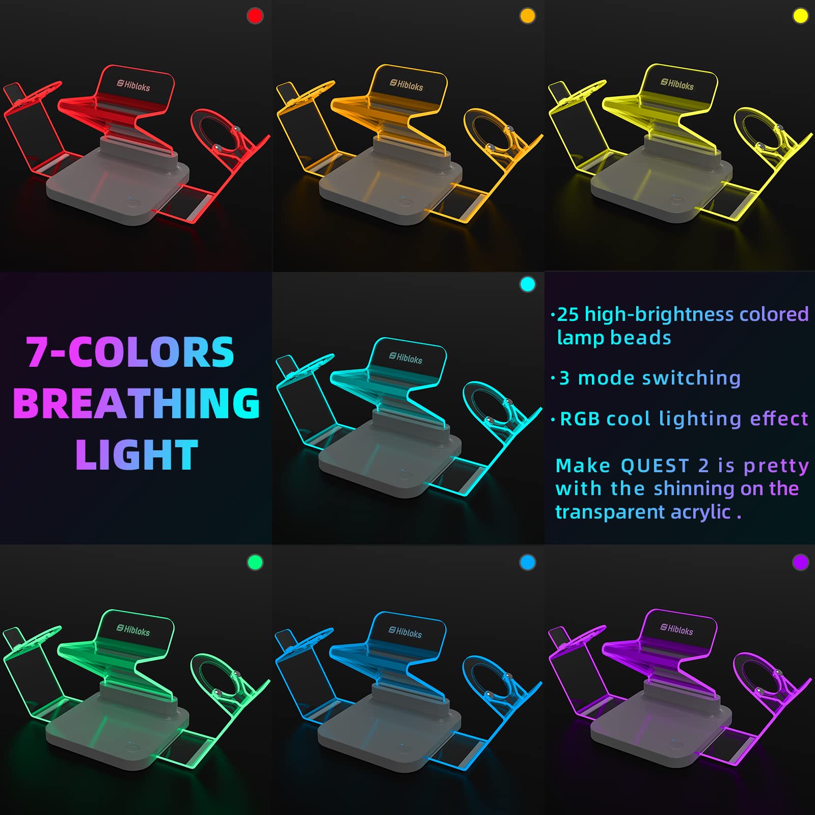 HiBloks Charging Station for Oculus Quest 2 & HiBloks Controllers Extension Grips for Meta/Oculus Quest 2 Accessories