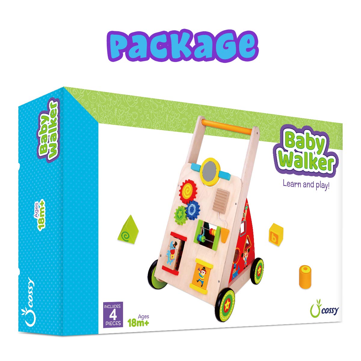 cossy Wooden Baby Learning Walker Toddler Toys for 18 Months (UPDATED VERSION)