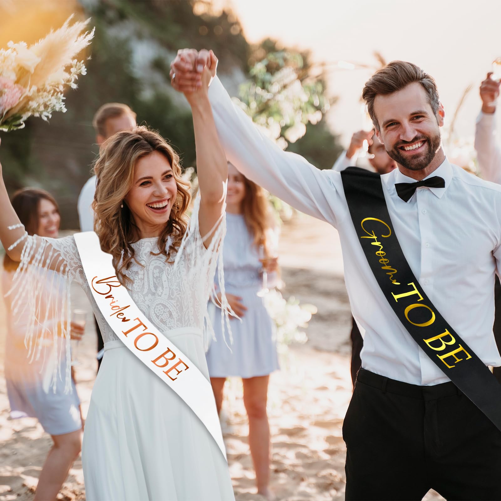 Generic 2 Pcs Bride to Be and Groom to Be Sash with Foil, Rose Gold Bachelorette & Gold Bachelor Sash for Bridal Shower Wedding Hen Party Decorations Engagement Gifts (White and Black)