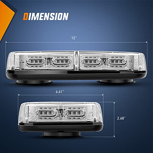 Nilight 12 Inch Roof Top Strobe Lights 48LED Hazard Light Emergency Safety Warning LED Flashing Light Bar Magnetic Mount 12V 24V Cars Trucks Tractors Snow Plows Construction Vehicles,2 Years Warranty