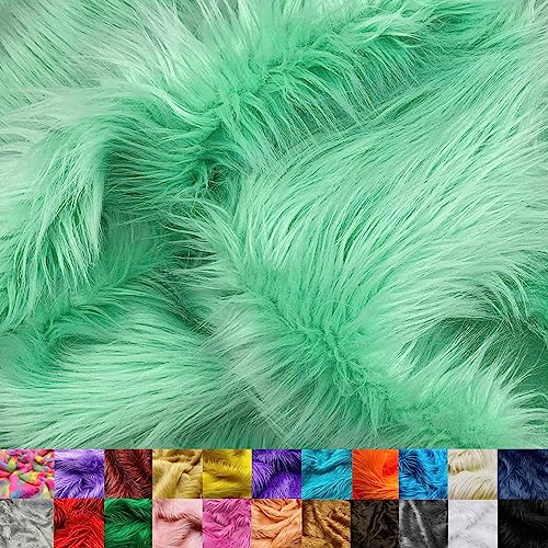 Ice Fabrics Faux Fur Fabric by The Yard - 60 Inches Wide Super Soft and Fluffy Shaggy Mohair Fur Fabric for Costumes, Apparel, Rugs, Pillows, Decorations and More - Mint - One Yard