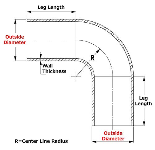 HPS Performance AT90-075-CLR-2 6061 T6 Aluminum Elbow Pipe Tubing, 16 Gauge, 90 Degree Bend, 0.75" OD, 0.065" Wall Thickness, 2" Center Line Radius