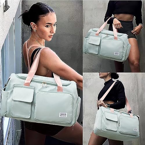 Small Gym Bag for Women, Waterproof Duffle Bag Carry On Weekender Bag with Shoe Compartment & Wet Pocket, Tote Bag for Travel, Workout, Sport