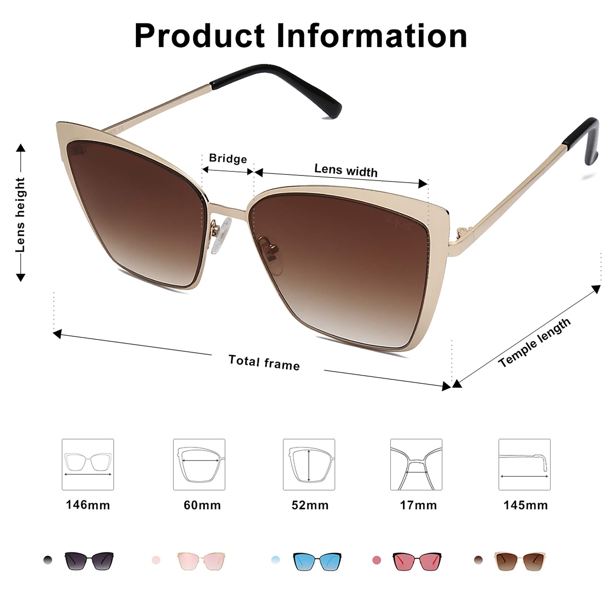 SOJOS Cateye Sunglasses for Women Fashion Mirrored Lens Metal Frame SJ1086 with Gold Frame/Gradient Brown Lens