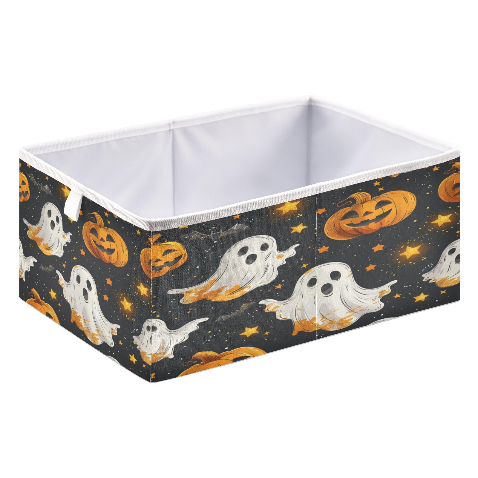 Jthubd Halloween Boo Storage Bin with Handles 11x11x11 Inch Foldable Cube Storage Basket Fabric Storage Box Closet Organizer Collapsible Toy Clothes Nursery Basket, 1 Pack
