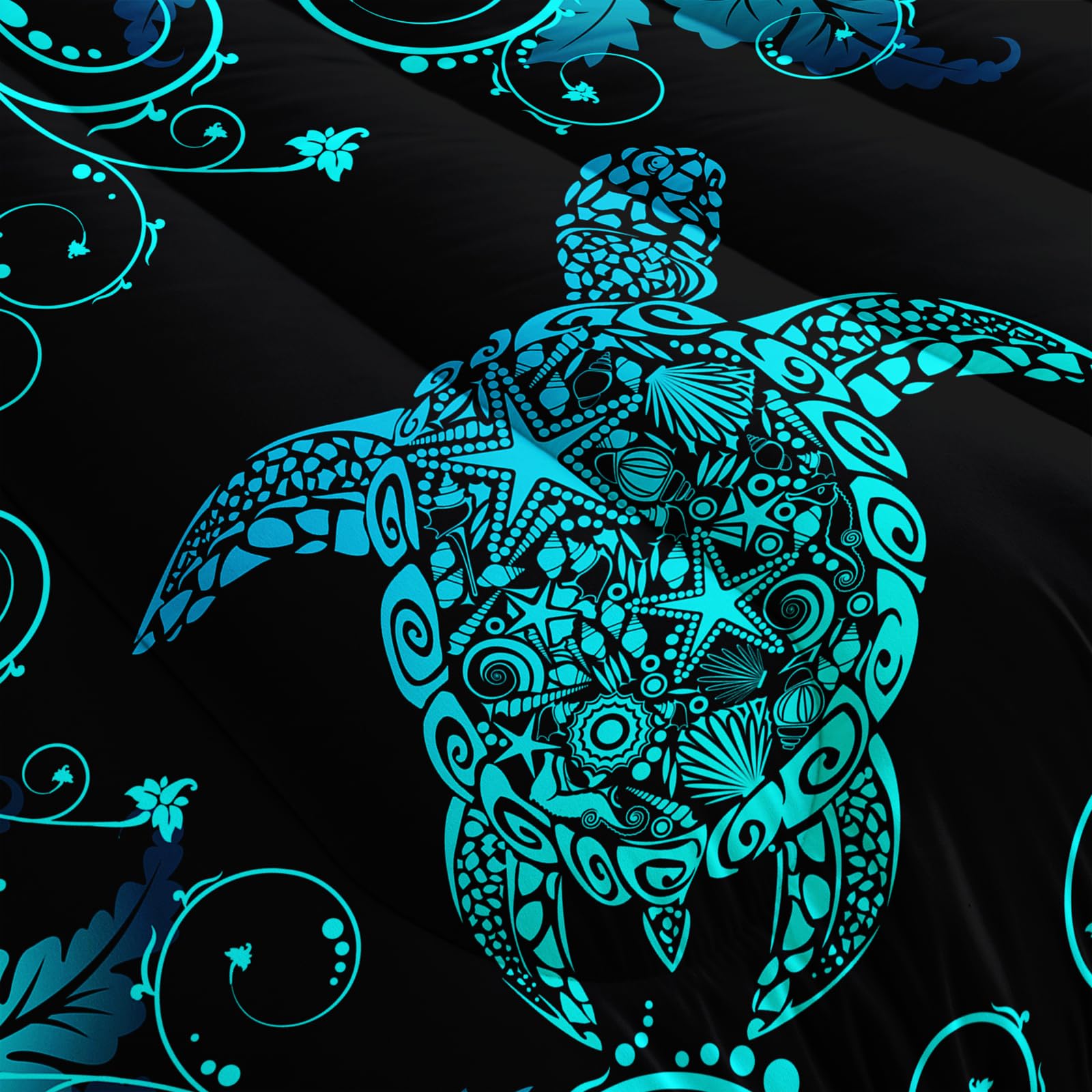 Nttopship Blue and Black Sea Turtles Comforter Sets Twin Size, Bedding Sets for Kids,Oceans and Starfish Comforter Sets All Season 1 Comforter and 2 Pillowcases