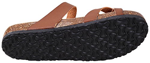 OUTWOODS Women's Bork-30 Vegan Leather Slide On Toe Loop Sandals, Brown 10