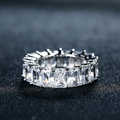 Emerald Cut Eternity Wedding Band Ring for Women by Ginger Lyne Cubic Zirconia Sterling Silver Bridal Jewelry Size 9