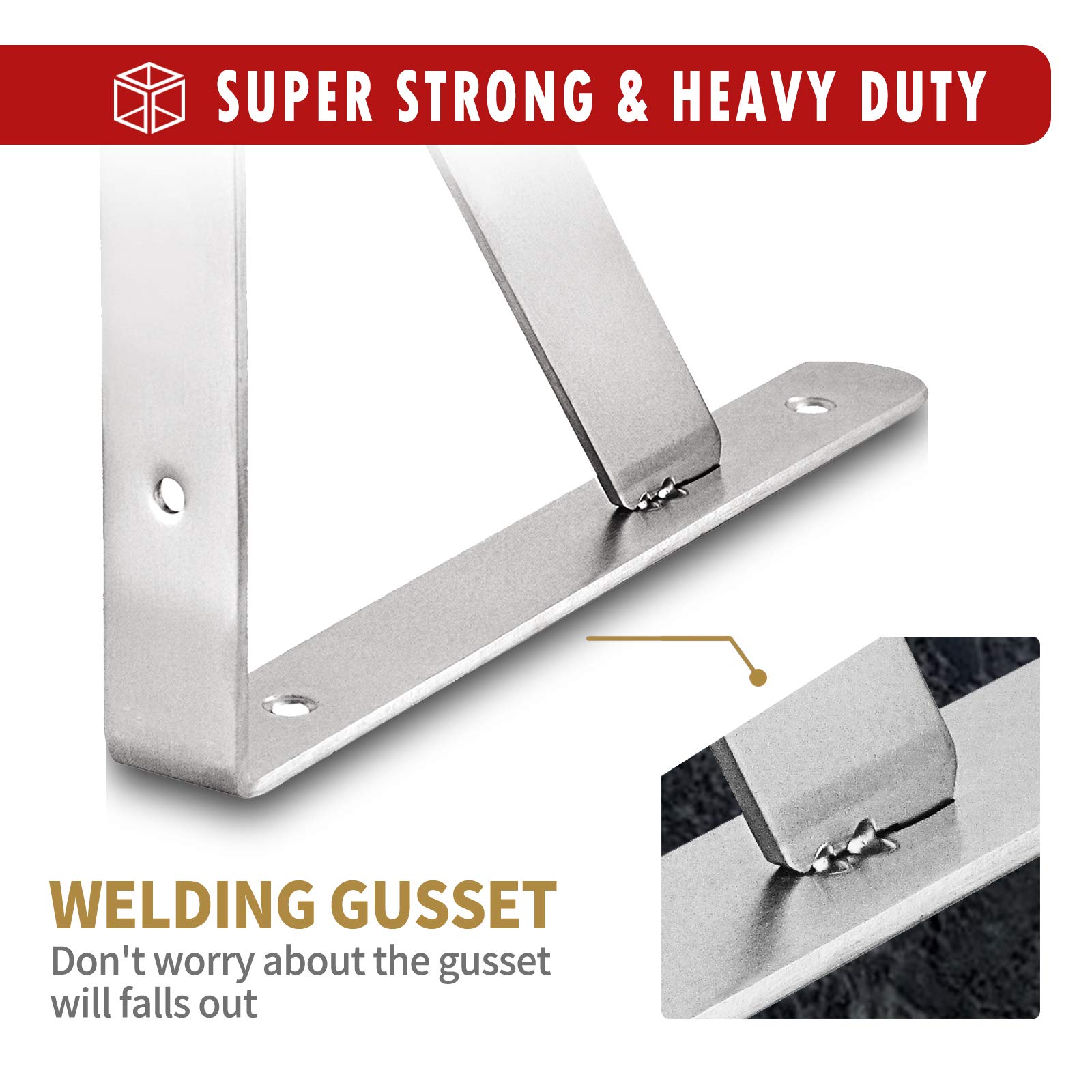 COOC2 14β X 10" Shelf Bracket, Max Load: 440 lb/ 200KG Heavy Duty Stainless Steel Solid Welding Brackets for Table Bench, Space Saving DIY Desktop Table top, Pack of 2