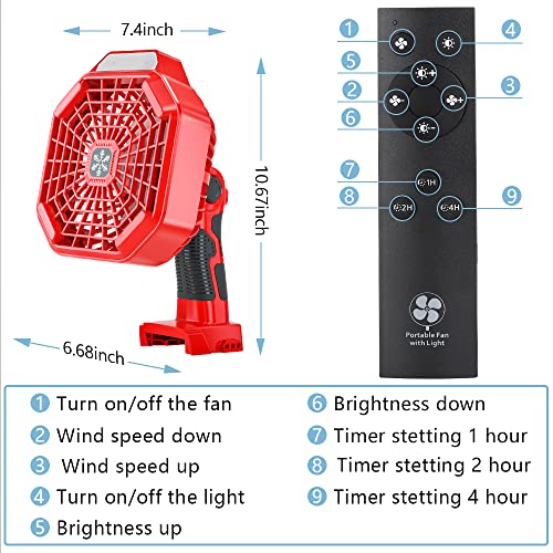 WaxPar 3 in 1 Camping Fan with LED Lantern, USB Portable Cordless Fan Powered by Milwaukee M18 14.4-20V Lithium-ion Battery, 3 Speed Battery Operated Fan Personal Handheld Fan with Remote Table Fan