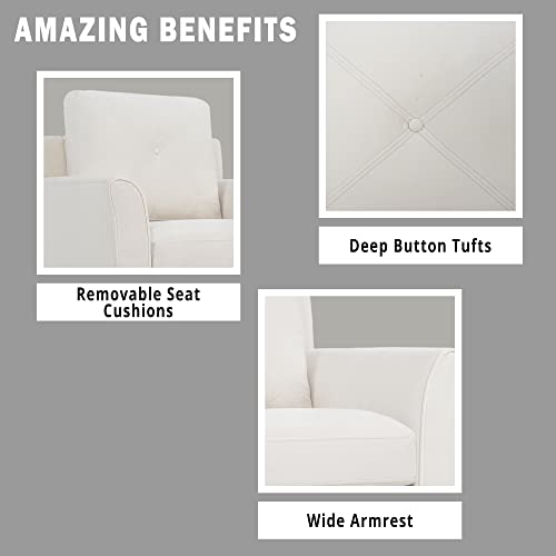 Raelynn Button Tufted Sofa Affordable Cream Modern Sofa for Budget-Conscious Buyers Microfiber Couch for Small Spaces Durable Sturdy Living Room Furniture Tool-Free Assembly and Easy Maintenance