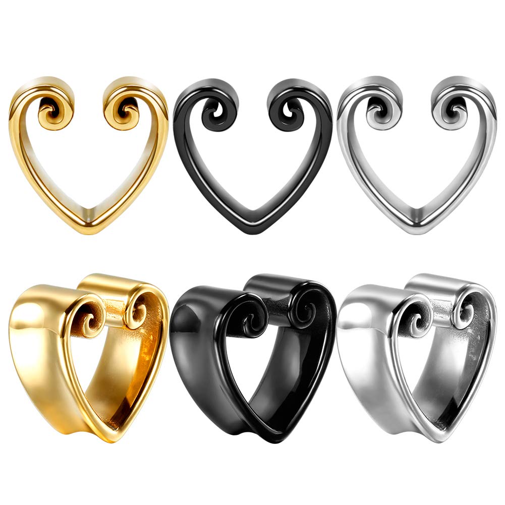 COOEAR 1 Pair Heart Ear Gauges, Upgrade Tunnels Piercing Plugs 2g, 00g to 30mm Expander Steel Stretchers Gift Packing.