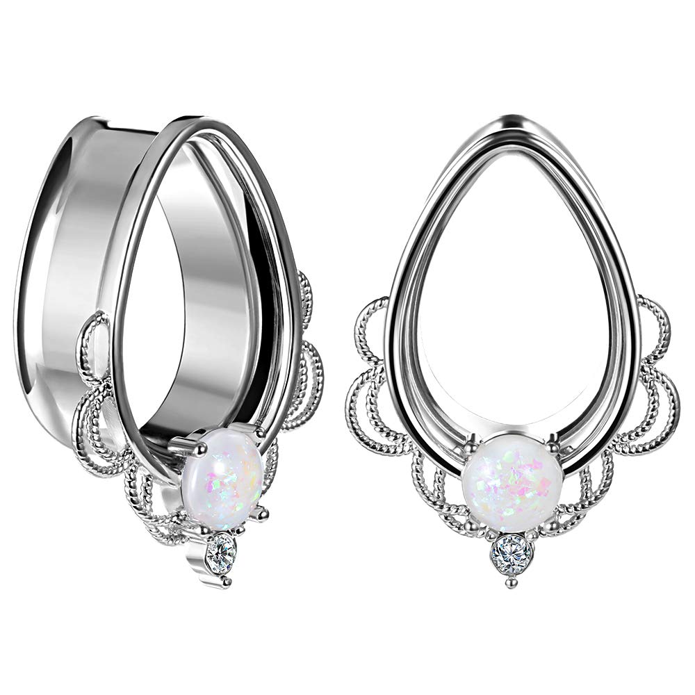 COOEAR 1 Pair Surgical Steel Ear Gauges Tear Drop Ear Tunnels and Plugs Fake Opal Earrings Stretcher.