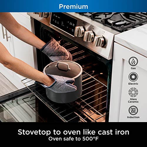 Ninja C30465 Foodi NeverStick Premium 6.5-Quart Stock Pot with Glass Lid, Hard-Anodized, Nonstick, Durable & Oven Safe to 500°F, Slate Grey