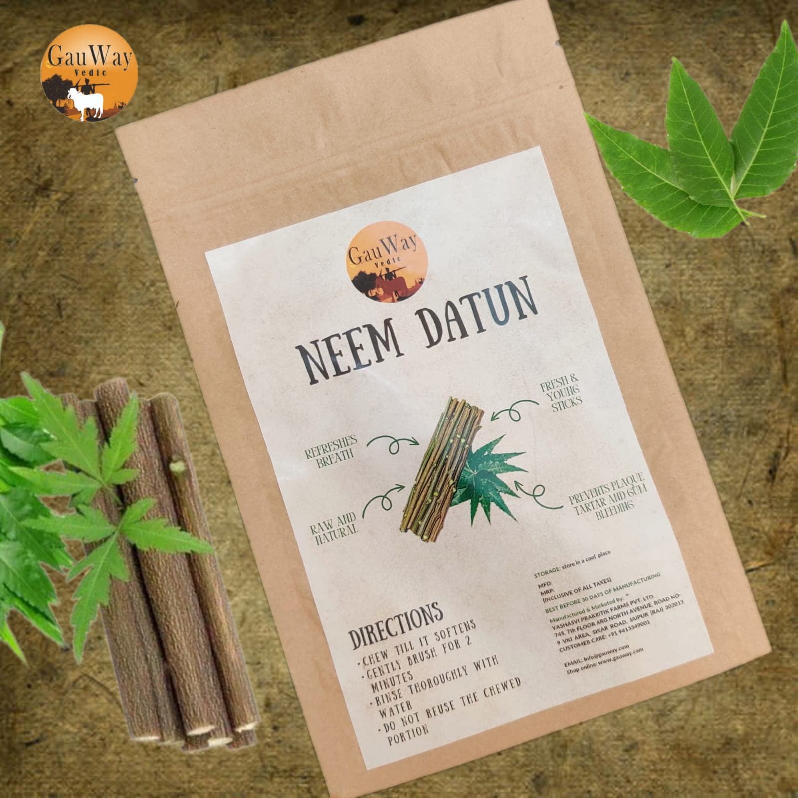 GAU-WAY Natural Neem Chew Sticks Datun Ayurvedic Organic Toothbrush for Brushing Teeth, Remove Bad Breath & Gems, Relieve Tooth Ache (15)