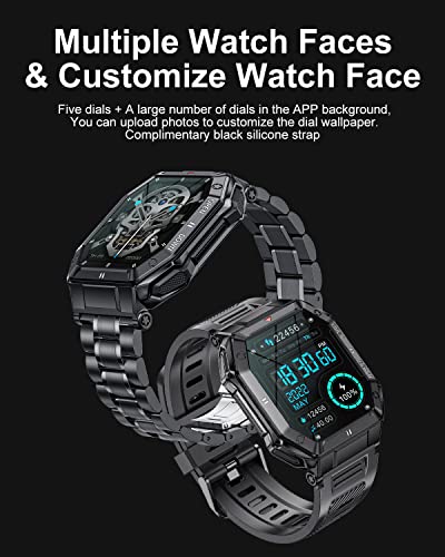 LIGE Military Smart Watch for Men Bluetooth Call(Answer/Make Call), 1.85'' HD Tactical Smartwatch with Heart Rate/Sleep/SpO2 Monitor, IP67 Waterproof Fitness Tracker for Android iOS Stainless Steel