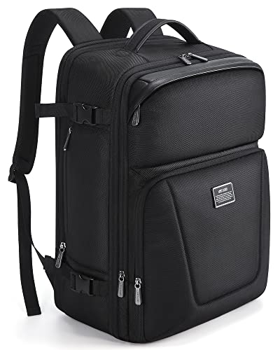 LIGHT FLIGHT Mens Travel Backpack, 36.5L Airline Approved 17.3 inch Laptop Backpack for Weekend Trip, Water-resistant Weekender Backpack for Business, Black