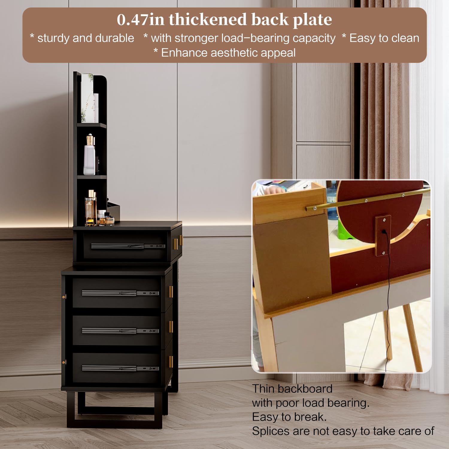 Large Vanity Desk with 3 Color Touch Screen Dimming Mirror, Vanity Desk with Charging Station, Modern Retractable Makeup Dressing Table, Vanity Table With storage shelves and 5 Sliding Drawers, WT