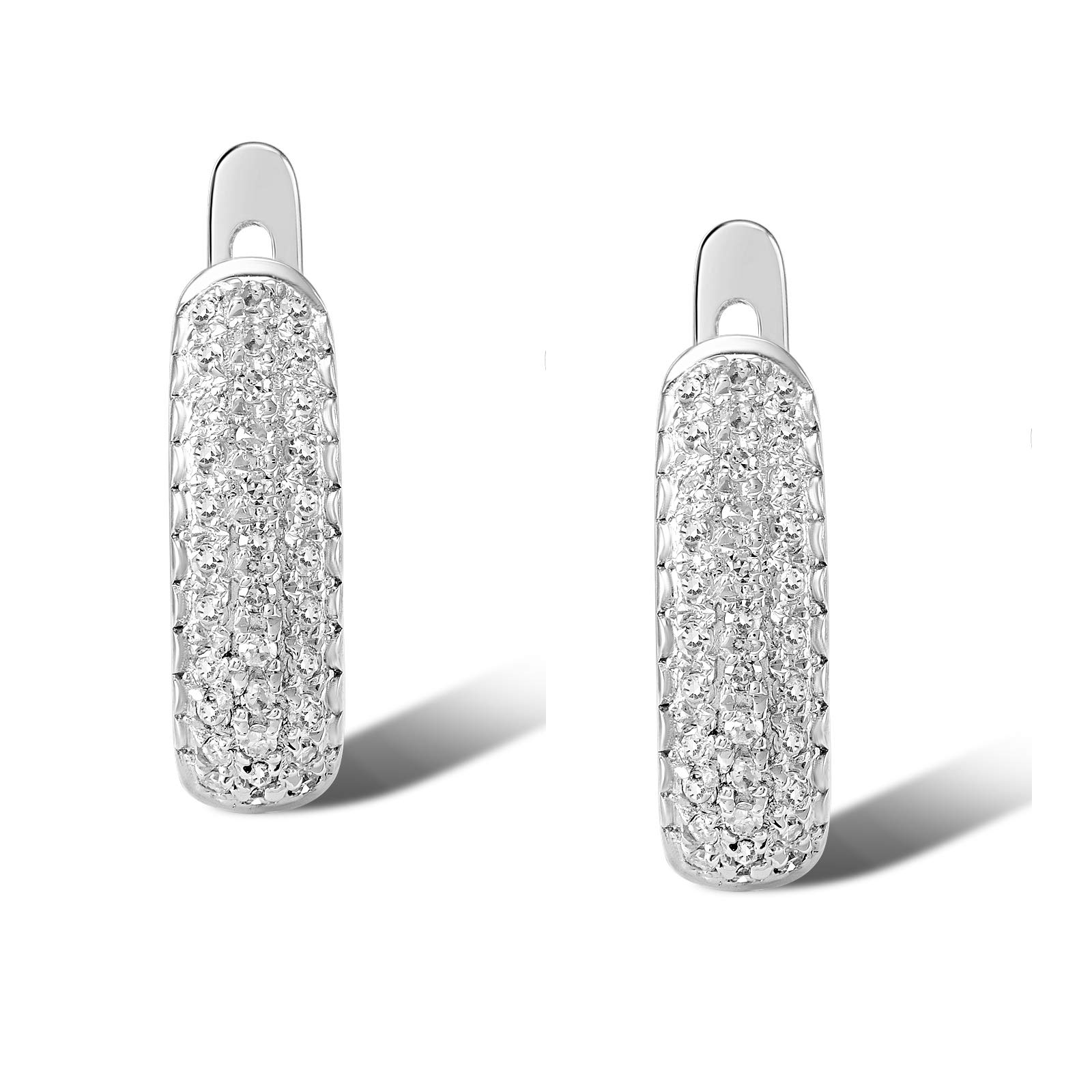 Diamond Hoop Earrings for Women - for Her 0.16 Carat 14K White Gold Hoop Earrings with White Diamond for Women