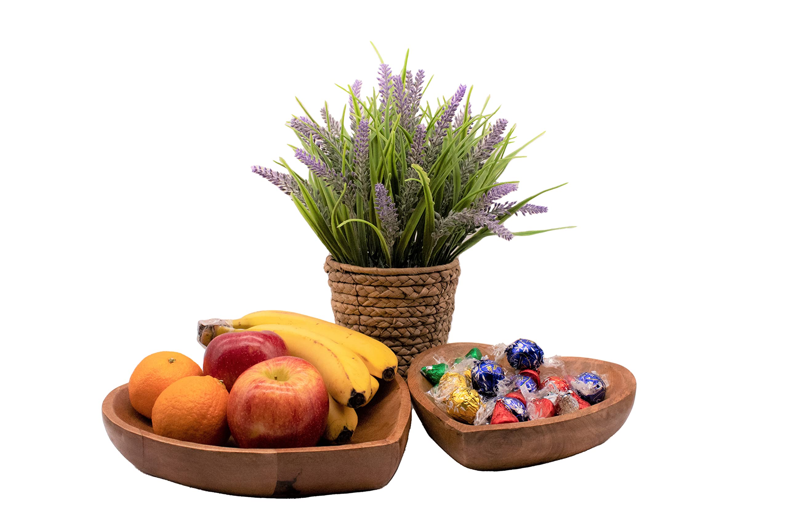 Heart Shaped Wooden Salad Bowl, Fruit Bowl, Candy Bowl, Decorative Wood Bowl, Hand-Crafted, Eco-Friendly, Large 10β(W) x 10β (L) x 2β (H)