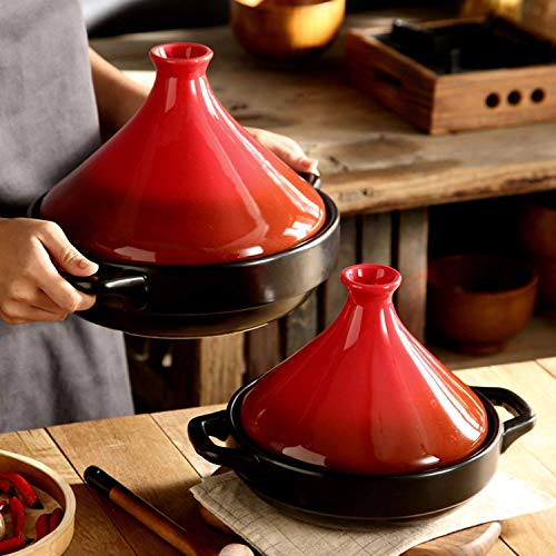 JOHQNVIGP Cast Iron Casserole Dish with Lid, for 1-6 People, Unglazed Natural Cooking Tagine, Toxic Free, for Your Kitchen, Red(25.5cm/2.4L)