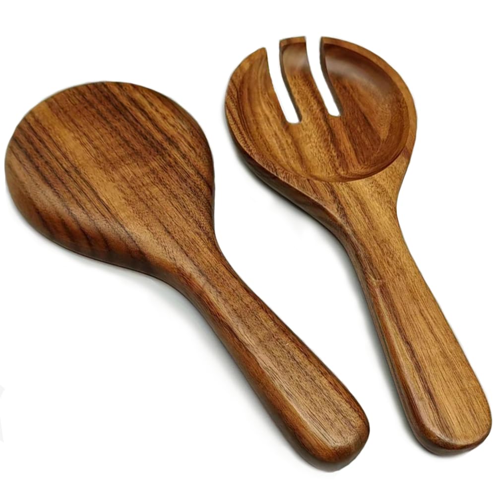 Large Wooden Salad Tongs for Serving - Wooden Serving Spoons - Salad Serving Utensils - Salad Tosser Forks - Giant Wood Salad Servers Set - 2Pcs Salad Hands for Mixing,Tossing and Serving
