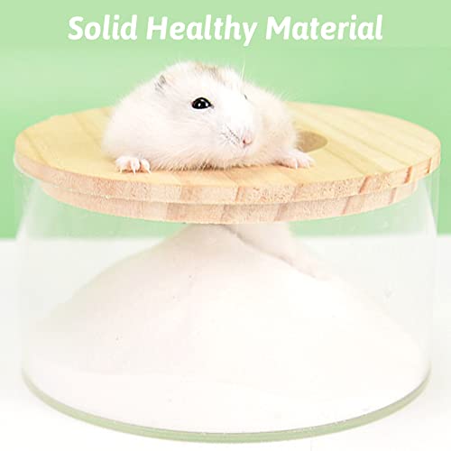 Tfwadmx Hamster Sand Bath Box, Container Transparent Beds, Hamster Bathroom & Digging Room ransparent Acrylic Small Animals Shower Bathtub with Wooden Cover for Mice Gerbil Squirrel (Large)