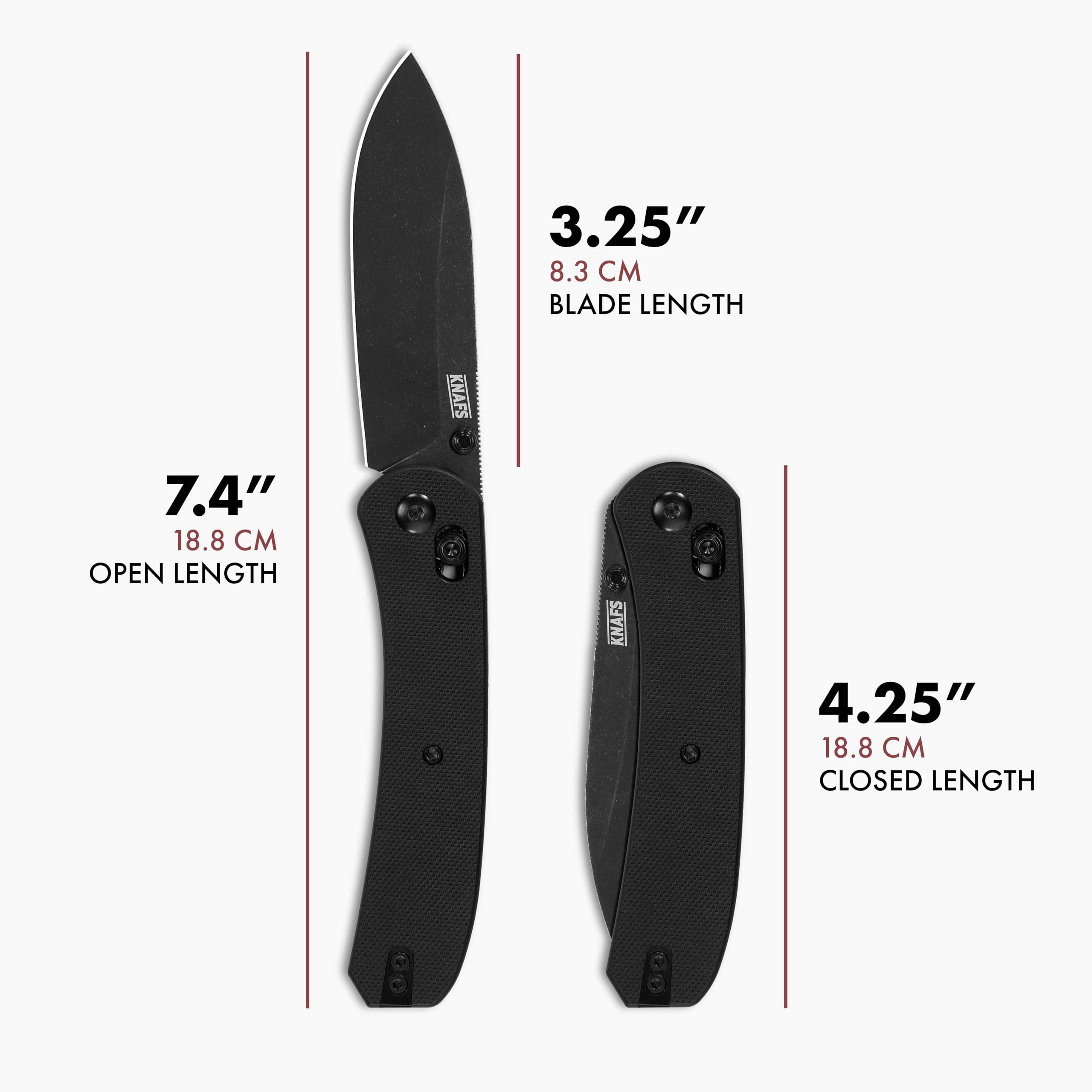 Knafs - Lander 2 Folding Pocket Knife with Clip - EDC for Men, Women, Everyone - Black Stonewash Blade - Black G10 Handle