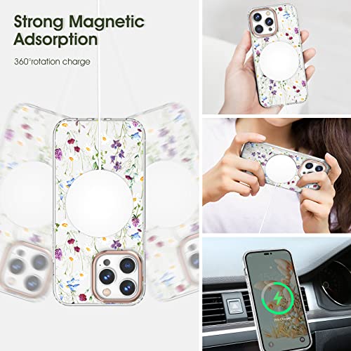 MILPROX Magsafe iPhone 14 Pro Max Flower Case (2022), Magnetic Cute Design for Girls Women, Shockproof Floral Pattern Hard Back - MS Garden