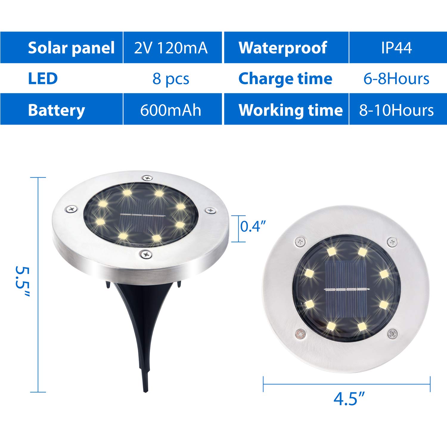 Solar Ground Lights 12pack-8LED Outdoor Solar Ground Light Garden Disk Lights Waterproof Bright In-ground Landscape Lighting for Pathway Lawn Yard Patio Walkway Driveway Deck Light-Warm White