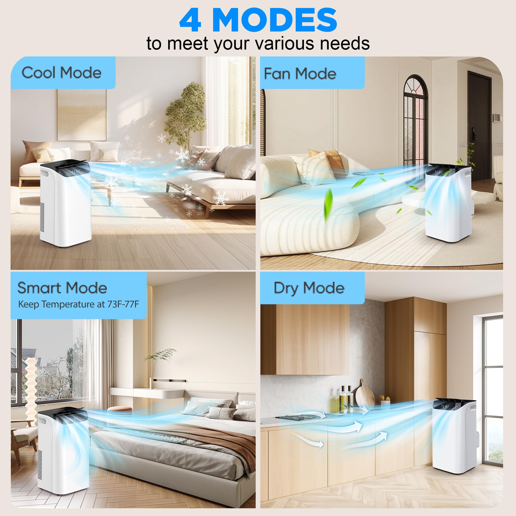 KAMLAM 12000 BTU Portable Air Conditioners for Room up to 500 sq.ft, 3-IN-1 Quiet Cooling Portable AC Unit with Fan & Dehumidifier Function, 24H Timer Sleep Mode, Remote Control & Windows Kit Included