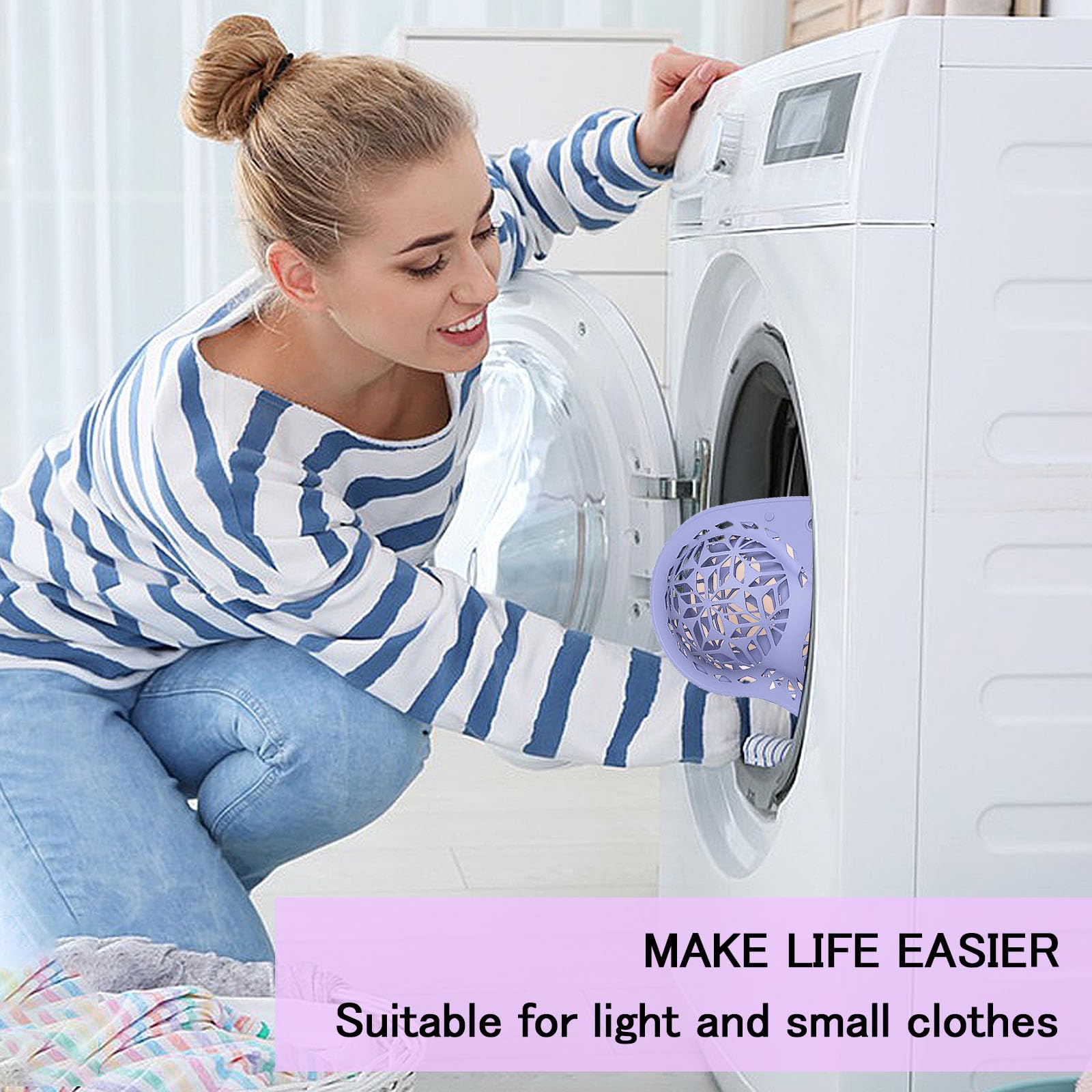 Lingerie Wash Bag, 2Pcs Silicone Bra Washing Bag, Bra Bags for Laundry, Bra Laundry Bags for Washing Machine and Dryer, Delicate Laundry Bag Bra Fits A-E Cup Sizes (Pink+Purple)