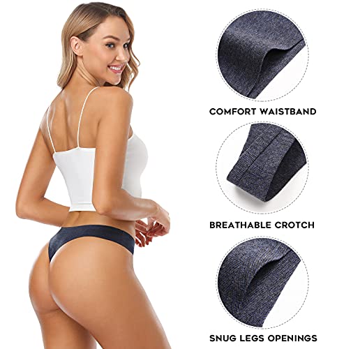 Wealurre Women's Cotton Thong Breathable Panties Low Rise Underwear (3118M, Blue Gold)